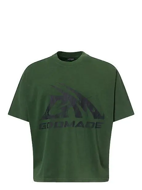 GODMADE Logo-print Crew-neck Cotton T-shirt - Washed Green
