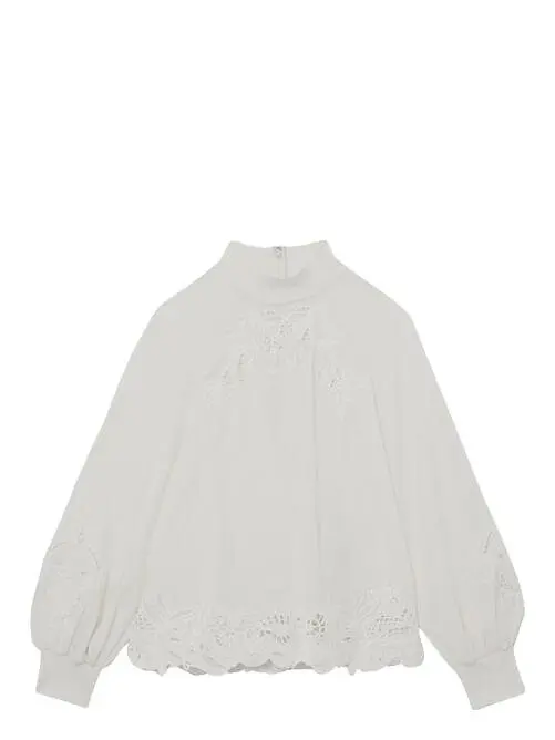 REISS Rae Broderie-anglaise Blouse - Cream