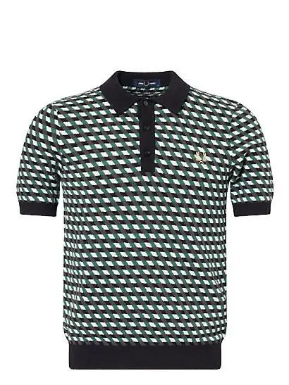 Fred Perry Geometric-knit Short-sleeve Knitted Polo Shirt - Light Ice