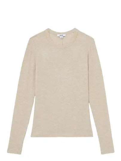 REISS Arabelle Crewneck Long-sleeve Stretch-jersey Top - Neutral Marl