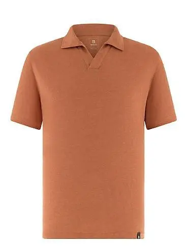 Boggi Milano Open-collar Regular-fit Stretch-linen Polo Shirt Xxl - Rust