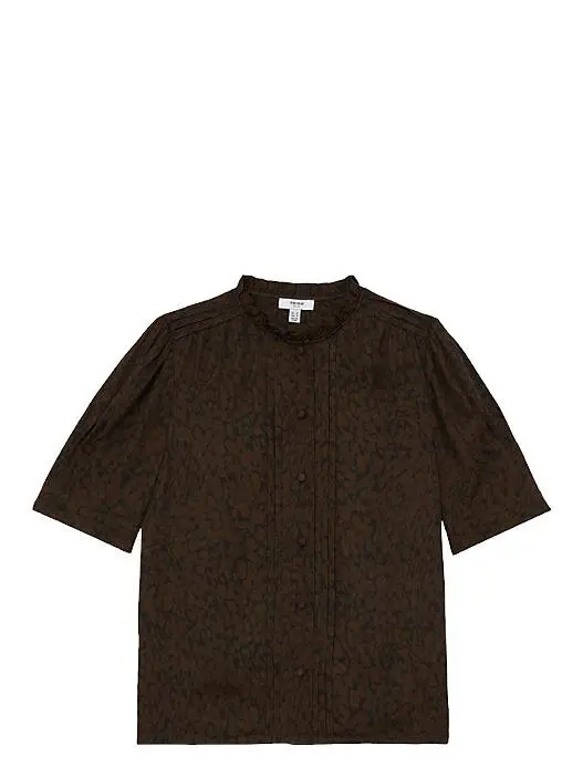 REISS Alina Animal-print Stretch-woven Blouse - Black