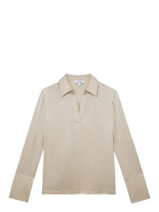 REISS Marina Open-collar Silk Blouse - Neutral
