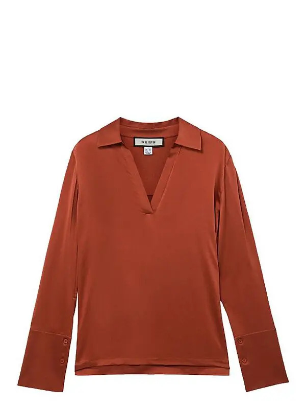 REISS Marina Open-collar Silk Blouse - Rust Orange