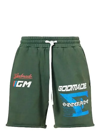 GODMADE Logo Print Cotton Jersey Shorts - Washed Green