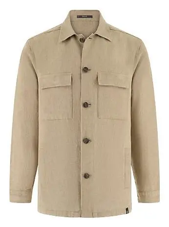 Boggi Milano Flap-pocket Washed Linen Overshirt - Beige