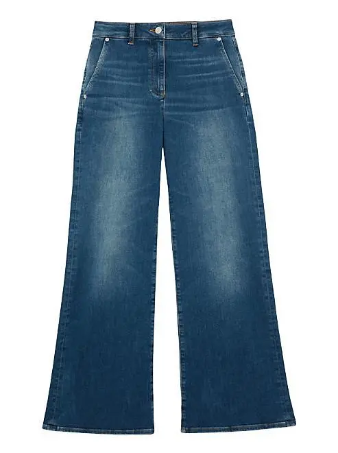 REISS Addie Wide-leg Denim Jeans - Mid Blue