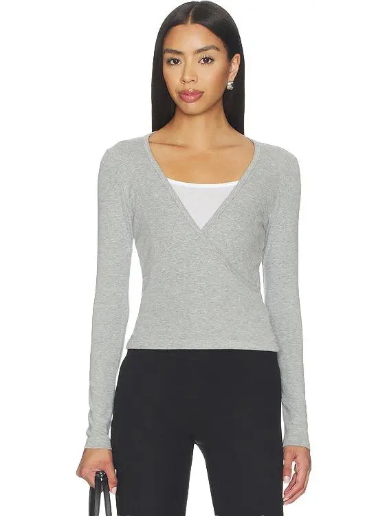 Donni. Baby Rib Criss Cross Long Sleeve - Light Grey