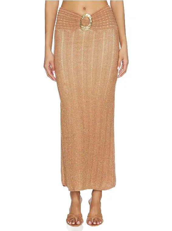 CAPITTANA Metallic Knit Maxi Skirt With Gold-tone Hardware - Tan