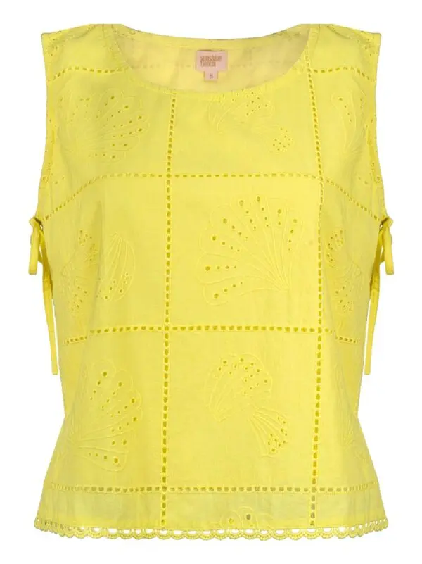 SUNSHINE TIENDA Coco Top Embroidered Shell Eyelet - Yellow