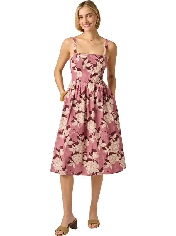 Adrianna Papell Printed Cotton Blaire Midi Dress - Blush/ecru