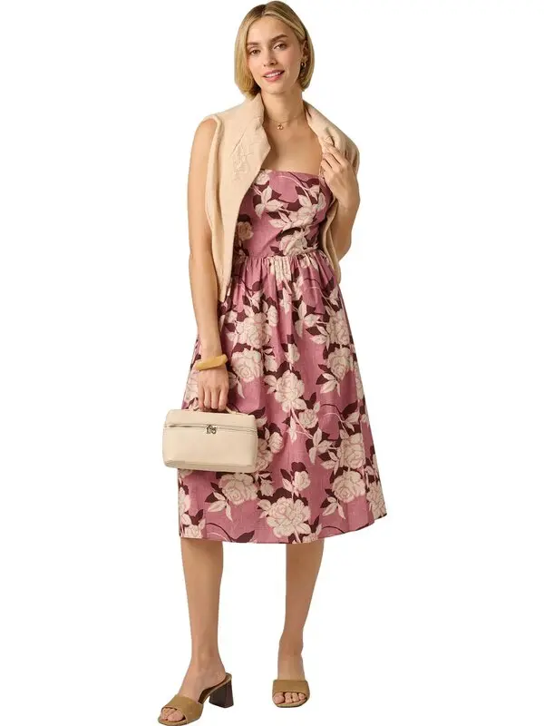 Adrianna Papell Printed Cotton Blaire Midi Dress - Blush/ecru