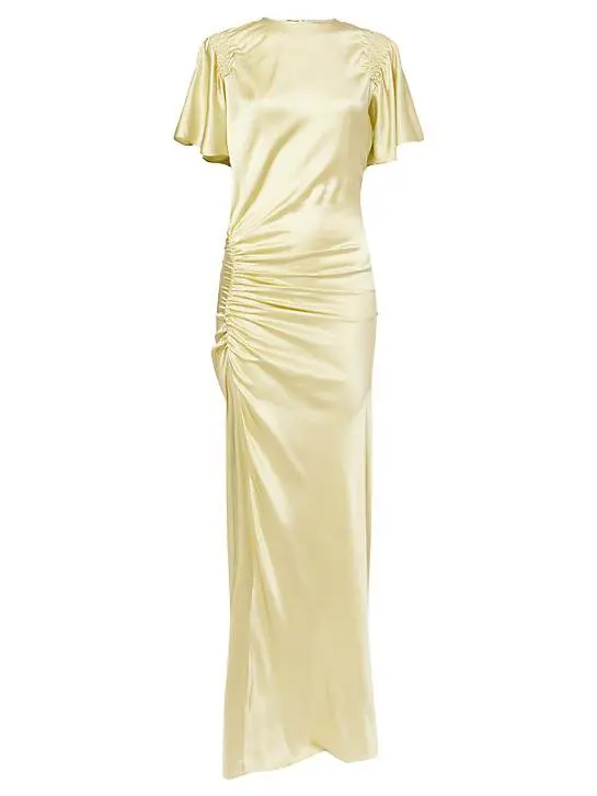 Veronica Beard Huntleigh Short-sleeve Satin Maxi Dress - Pistachio