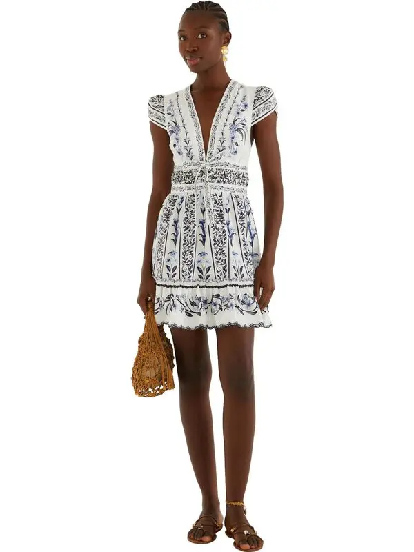 Farm Rio Off-white Floral Arch Ruffled Mini Dress - Flowers Arch Off-white