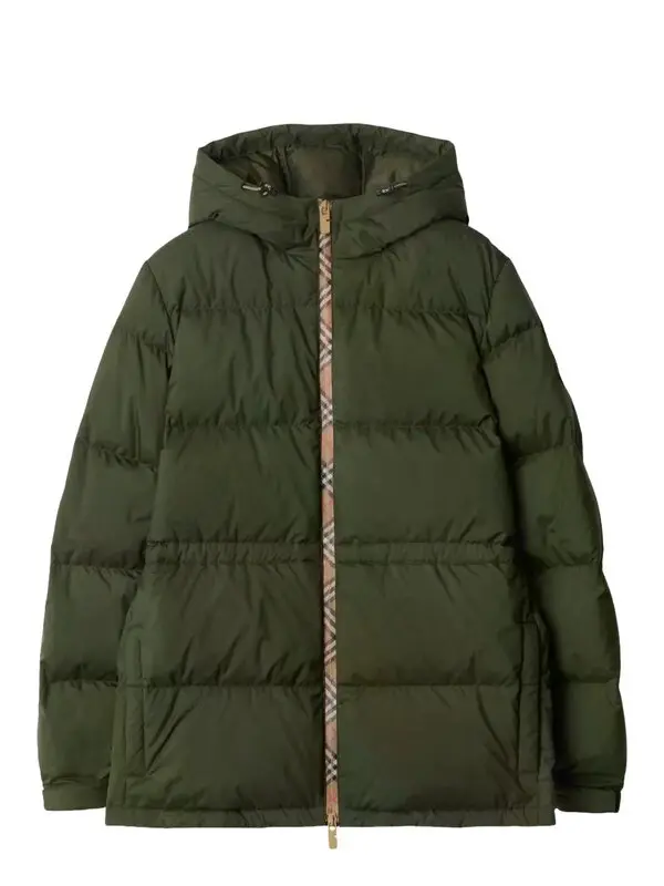 Burberry Padded Hooded Jacket With Vintage Check Trim - Green