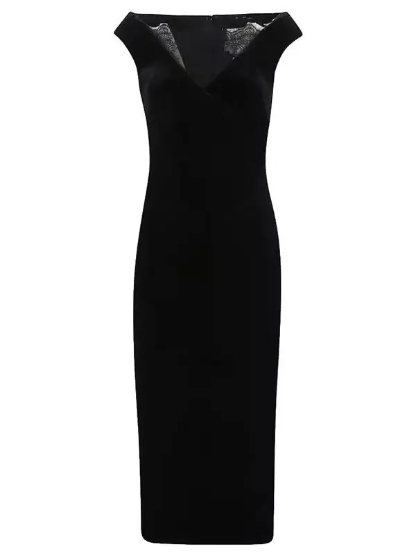 Roland Mouret Lace-trimmed Velvet Midi Dress - Black