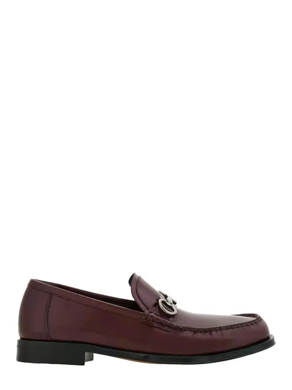 FERRAGAMO Gancini Buckled Cordovan Leather Loafers - Red