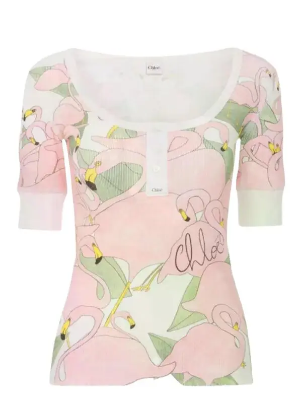 Chloé Flamingo Print T-shirt - White