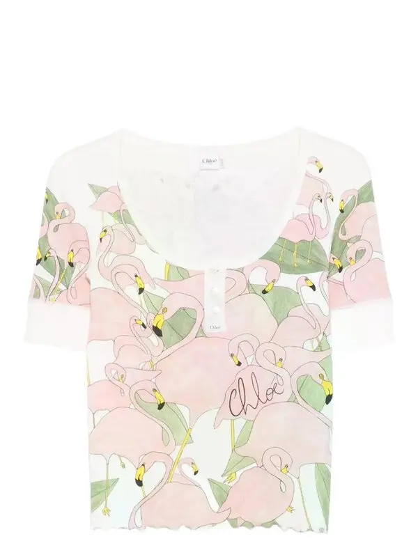 Chloé Flamingo Print T-shirt - White
