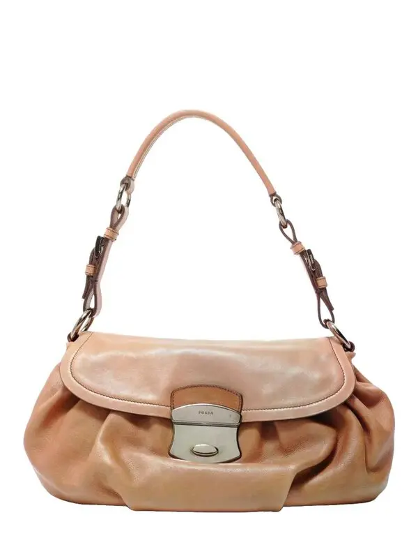 Prada Gathered Leather Shoulder Bag - Brown