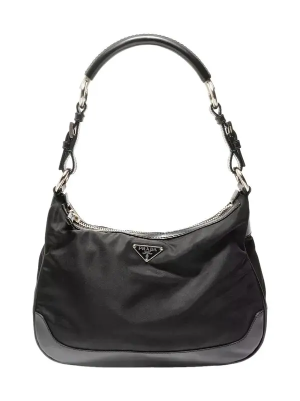 Prada Enamel Triangle Logo Shoulder Bag - Black