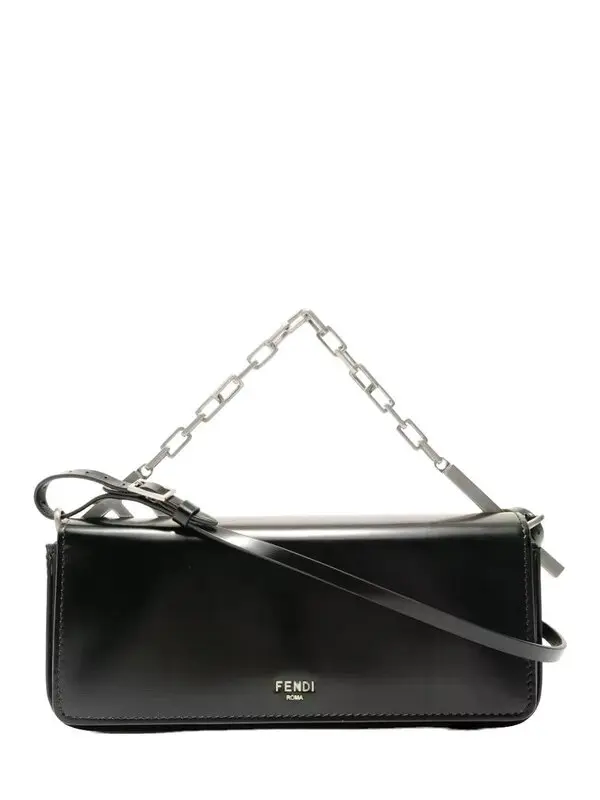 Fendi Leather Flap Bag With Silver-tone Logo - Black