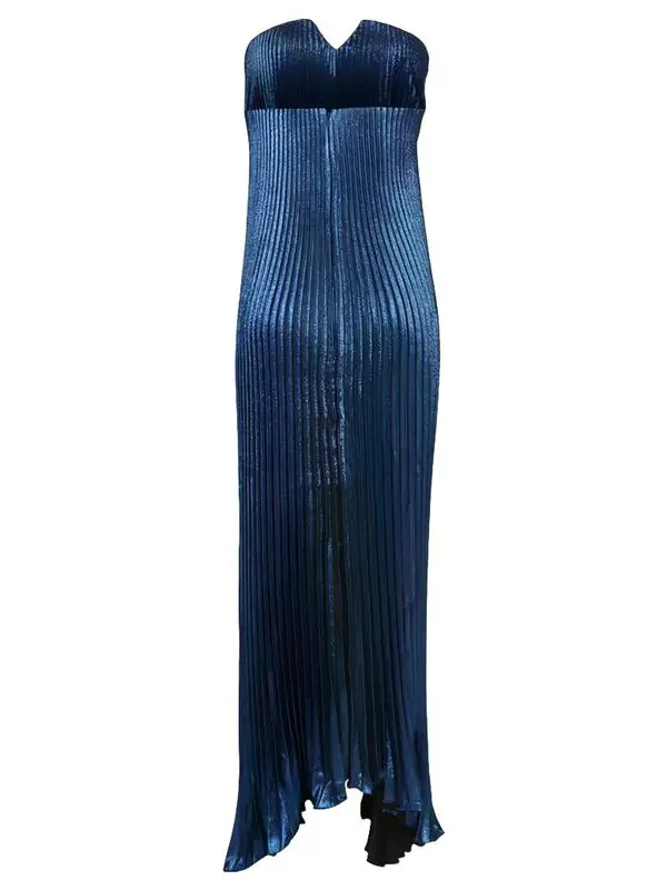 L'IDEE Pleated V-neck Maxi Dress - Blue