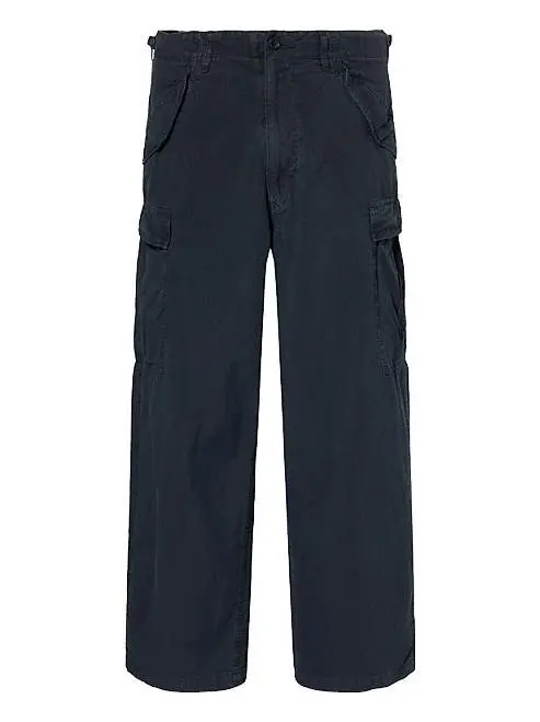 A.PRESSE Ripstock Army M51 Cotton And Linen Blend Trousers - Navy