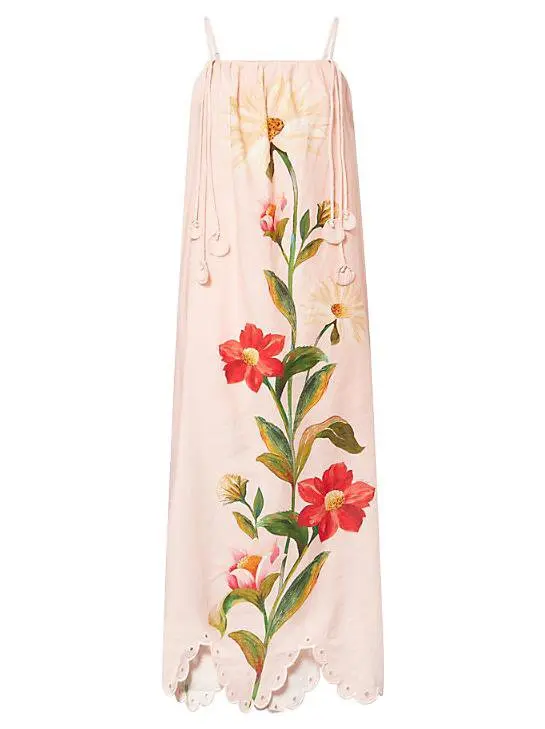 Barbour X Farm Rio Bromelia Linen Midi Dress - Pink Edens Bloom