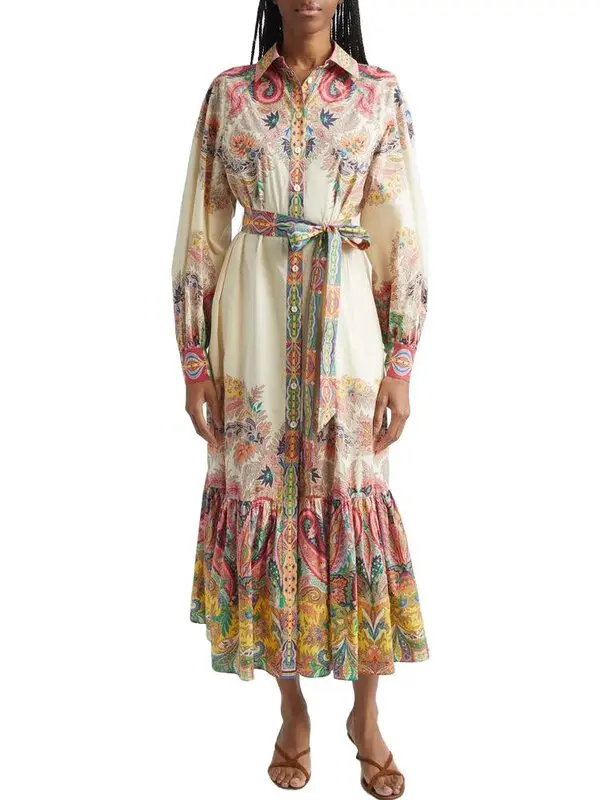 Etro Paisley Print Belted Midi Shirtdress - Print On White Base