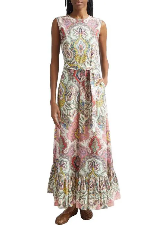 Etro Paisley Print Cotton Maxi Dress - Print On White Base