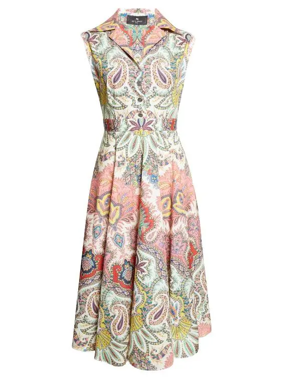 Etro Paisley Print Cotton Poplin Shirt Dress - Print On White Base