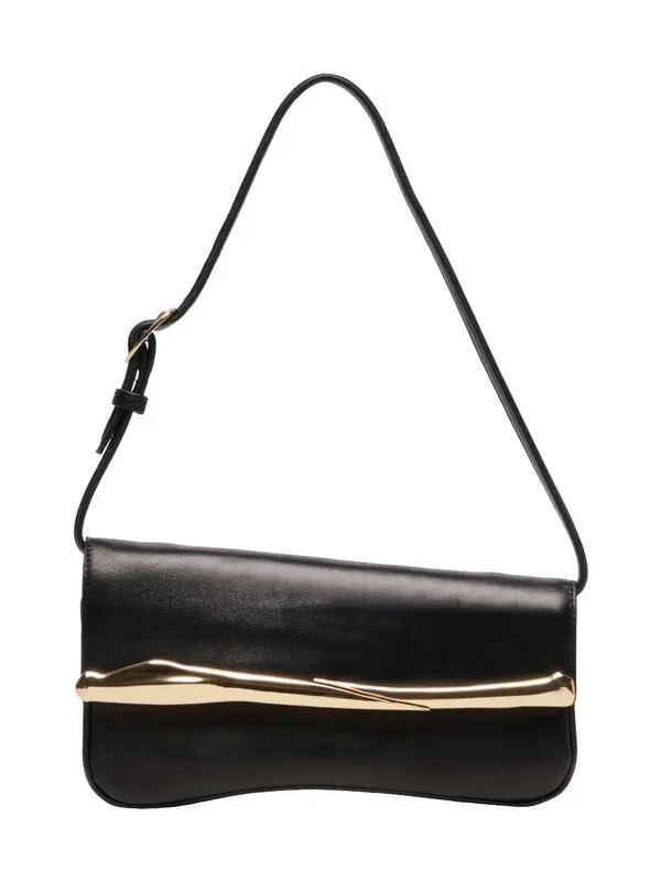 Dolce Vita Slanted Baguette Shoulder Bag With Gold Tone Hardware - Black