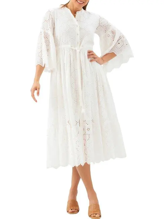 Karen Kane Tiered Cotton Eyelet Midi Dress - Off White