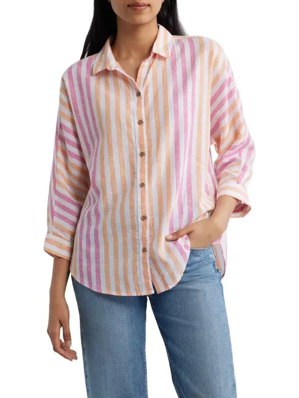 BEACHLUNCHLOUNGE Beach Lunch Lounge Wesley Linen & Cotton Shirt - Pink Tangerine