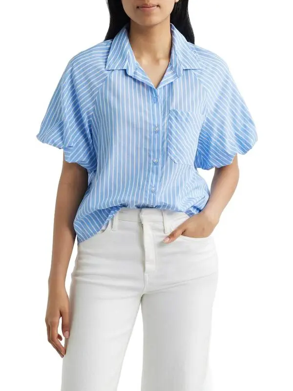 BEACHLUNCHLOUNGE Bianc Bubble Sleeve Top - Blue Agave