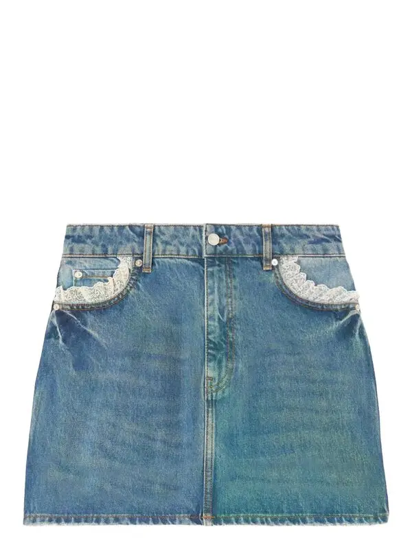 GANNI Lace-trimmed Denim Skirt - Blue