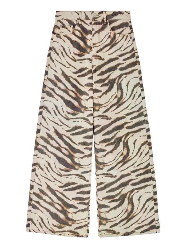GANNI Zebra Print Wide Leg Jeans - Neutrals