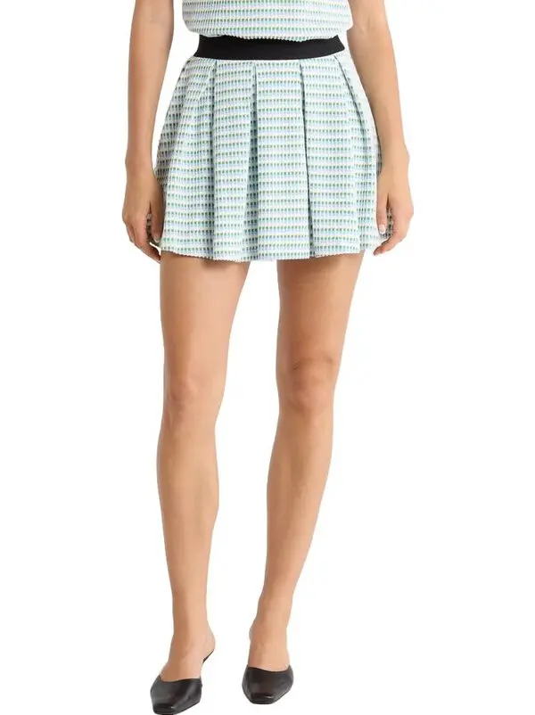 MAUDE CLUB Hyatt Geo Print Pleated Mini Skirt - White Light Blue Multi