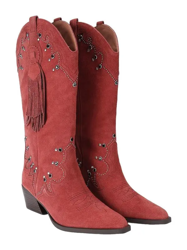 Kurt Geiger Western Embellished Boots - Medium Red