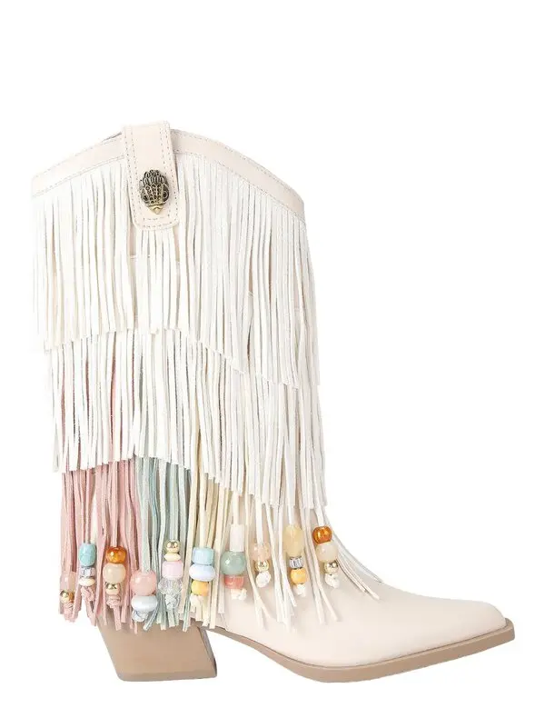 Kurt Geiger Embellished Fringe Western Boots - Open White