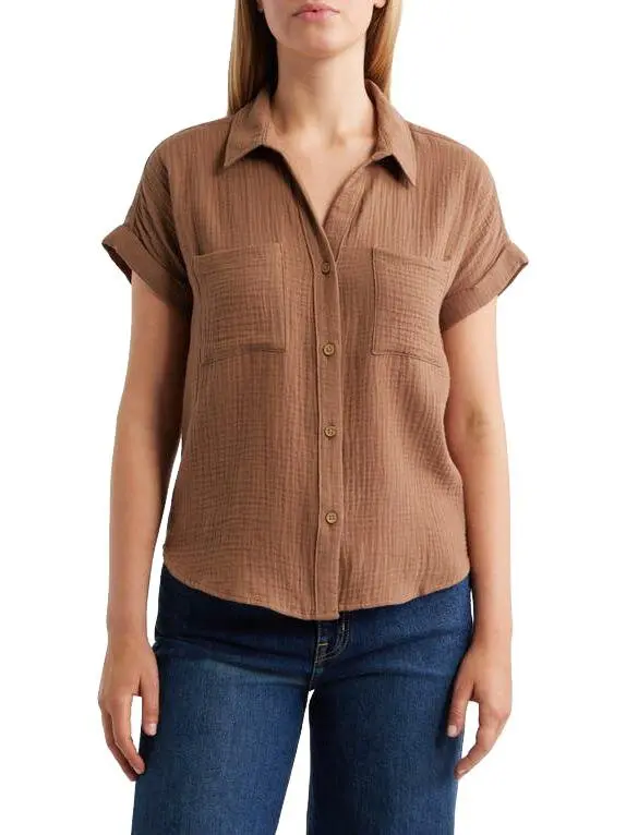 BEACHLUNCHLOUNGE Devin Gauze Shirt - Chocolate Cupcake