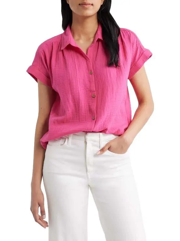 BEACHLUNCHLOUNGE Devin Gauze Shirt - Hot Pink