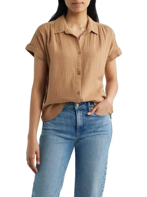 BEACHLUNCHLOUNGE Devin Gauze Shirt - Toasty Brown