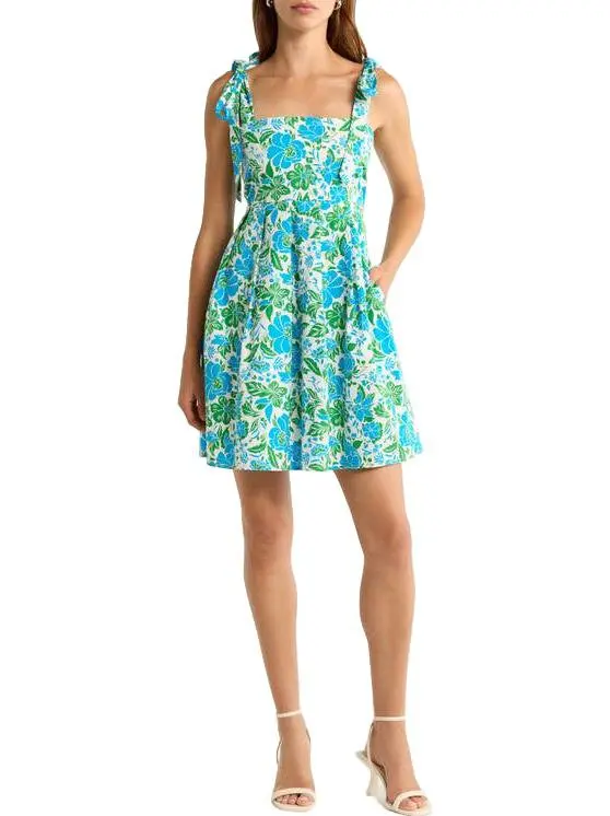 SUGARLIPS Graica Pleated Midi Dress - Blue Green White