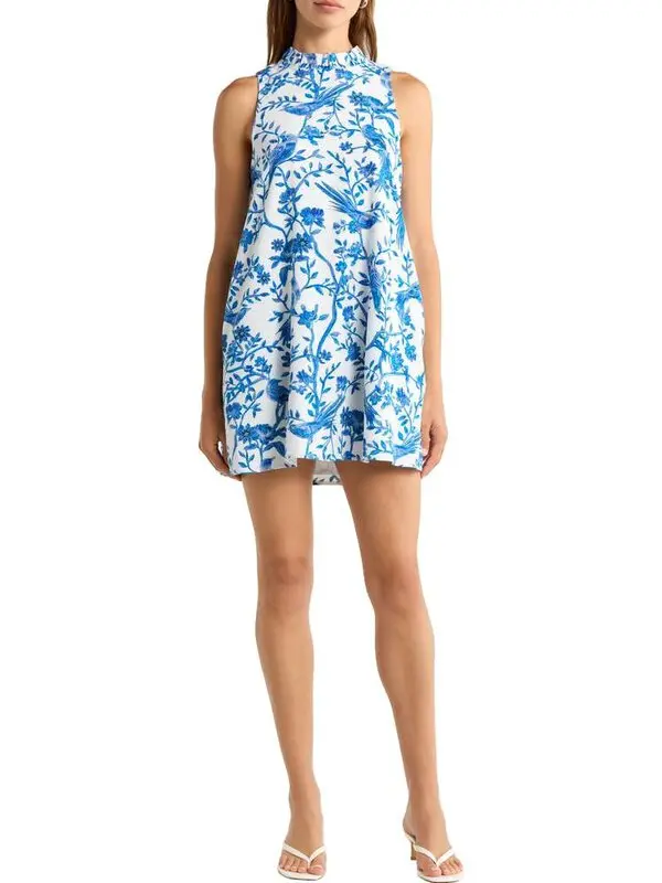 SUGARLIPS Ciela Floral Print Trapeze Minidress - Wht-blues