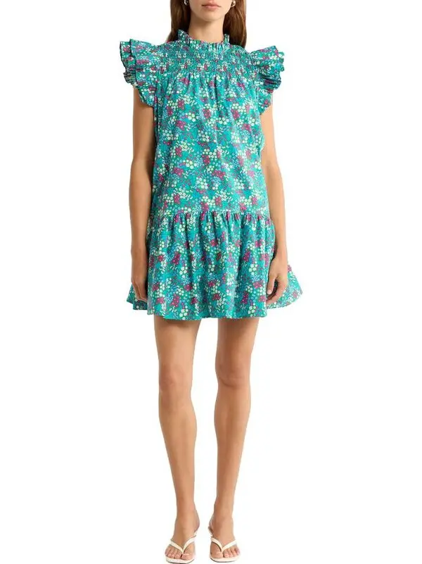 SUGARLIPS Smocked Ruffle Dress - Green-blues