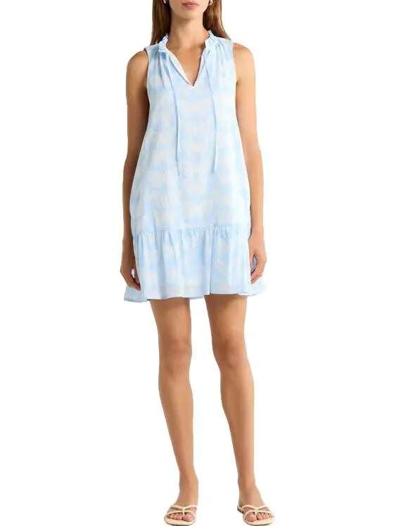SUGARLIPS Aubry Butterfly Print Ruffle Trim Shift Dress - White-blue