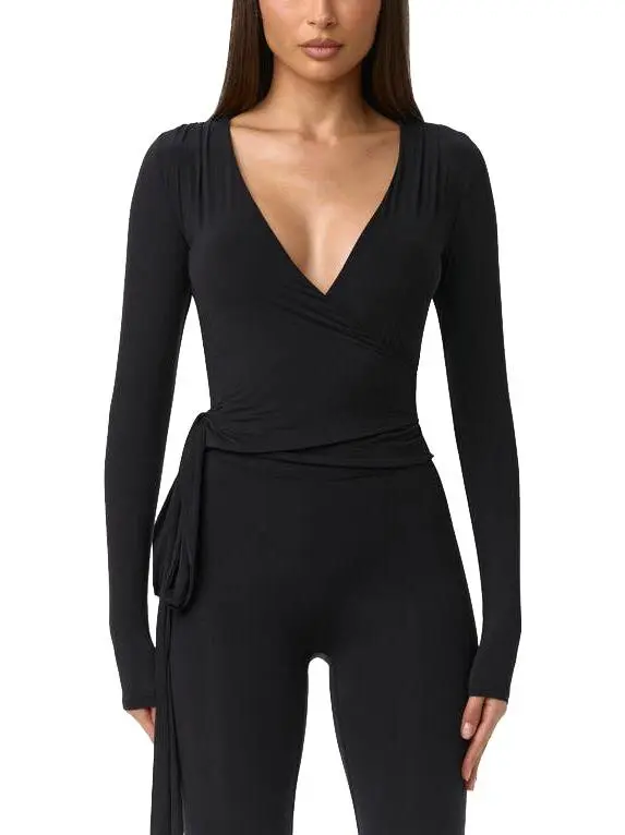 Naked Wardrobe Wrap Top With Side Tie Closure - Black