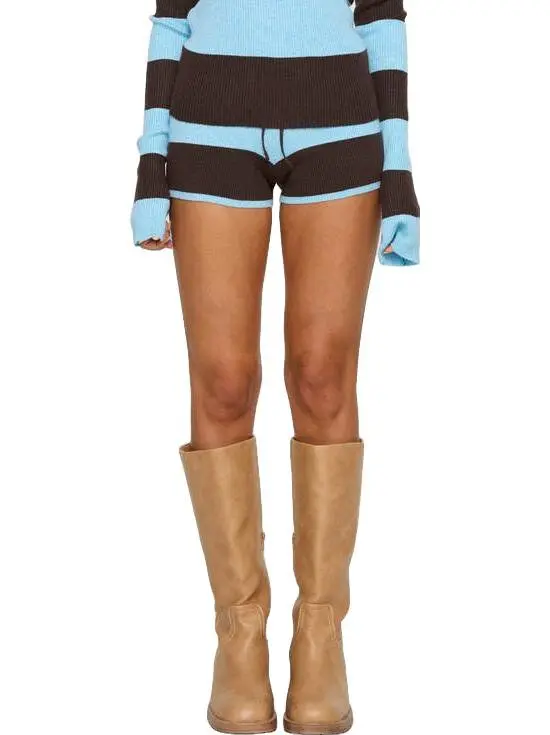 Princess Polly Low Rise Stripe Knit Shorts - Blue/brown